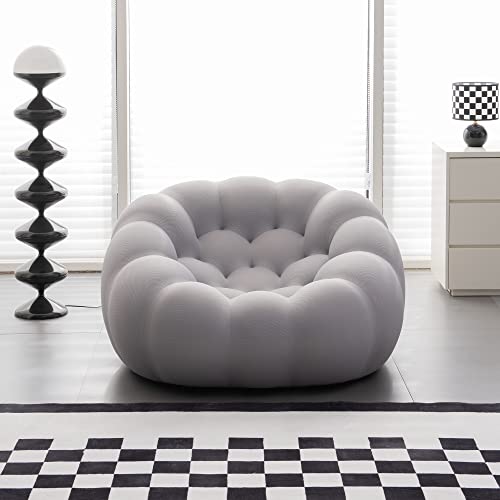 WILLIAMSPACE 47" Curved Sofa Couch Single Sofa Chair, Luxury Bubble Lazy Floor Sofa Chair, Overall Shaped Chair Couch with 3D Textile Material for Apartment (Grey)