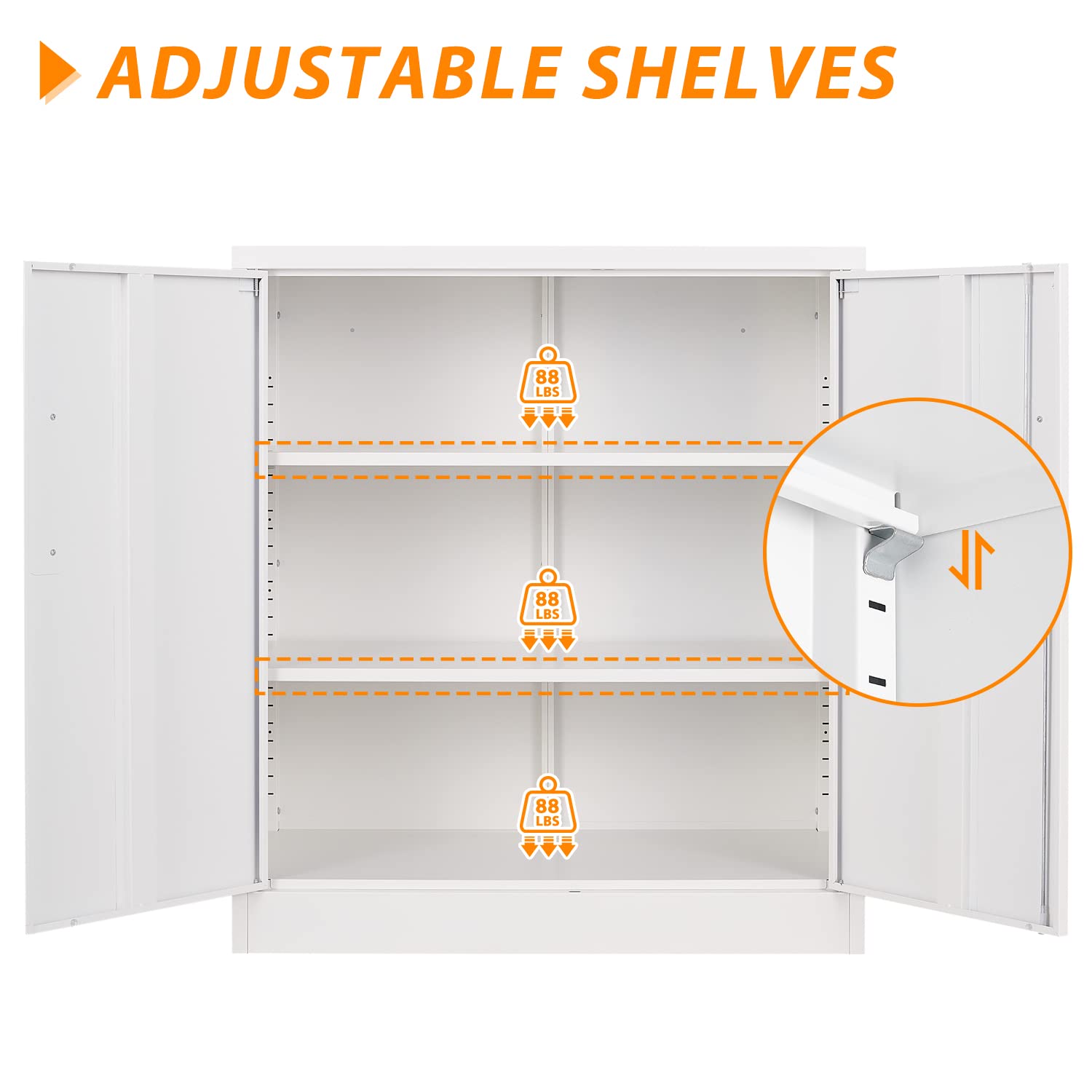 Anxxsu Metal Storage Cabinet, Lockable Steel Storage Cabinet with 2 Doors and Shelves, White Metal Cabinet with Lock, Small Locking Cabinet for Home Office