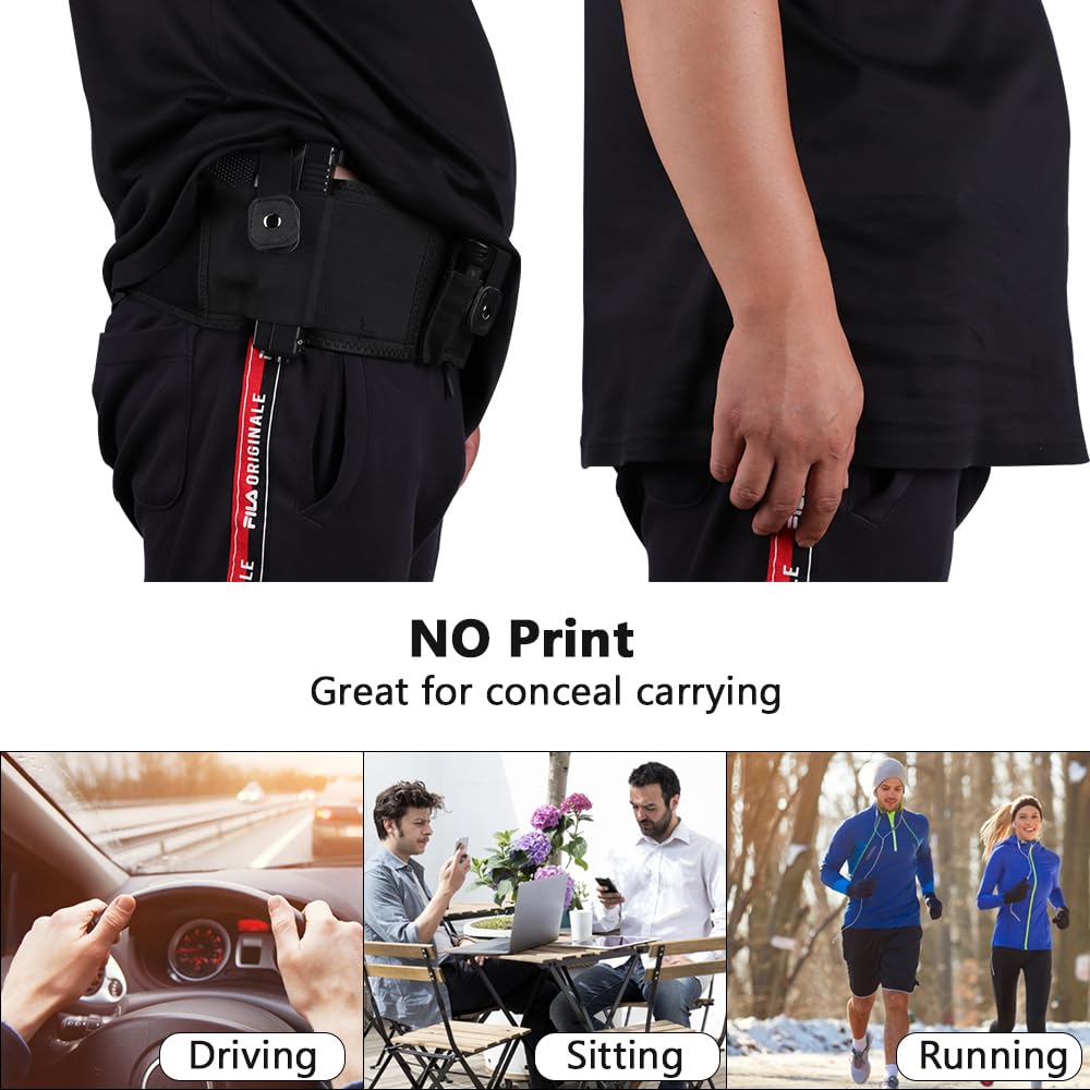 Aomago Belly Band Holsters for Men Women with Extra Mag Pouch - Small Adjustable Waistband, Gun Holster Fits Glock, Bodyguard 380, Taurus 1911, Sig Sauer, etc