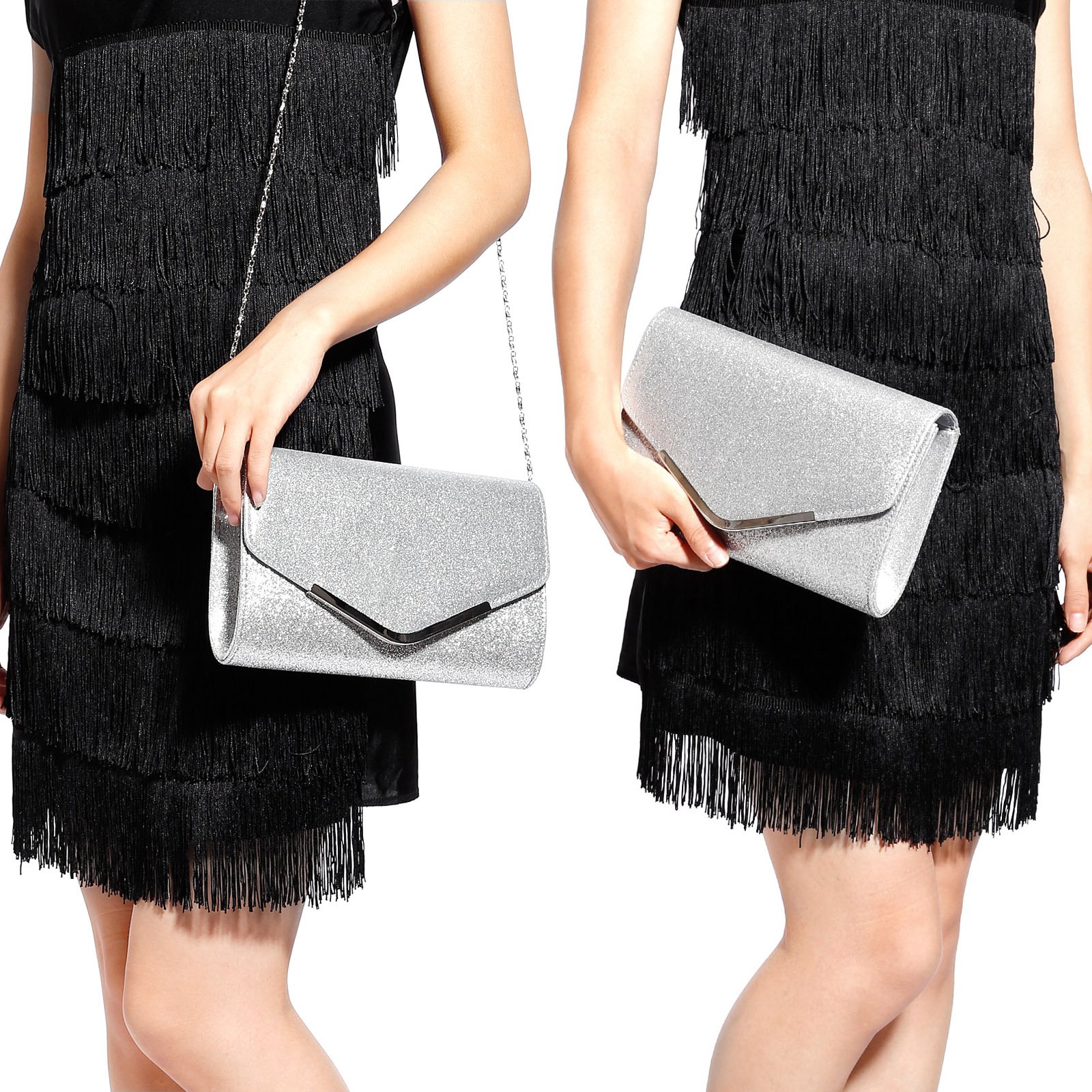 Anladia Evening Bag for Women Glittered Envelope Clutch Bag Prom Handbag Party Purse Shoulder Clutch(Silver)