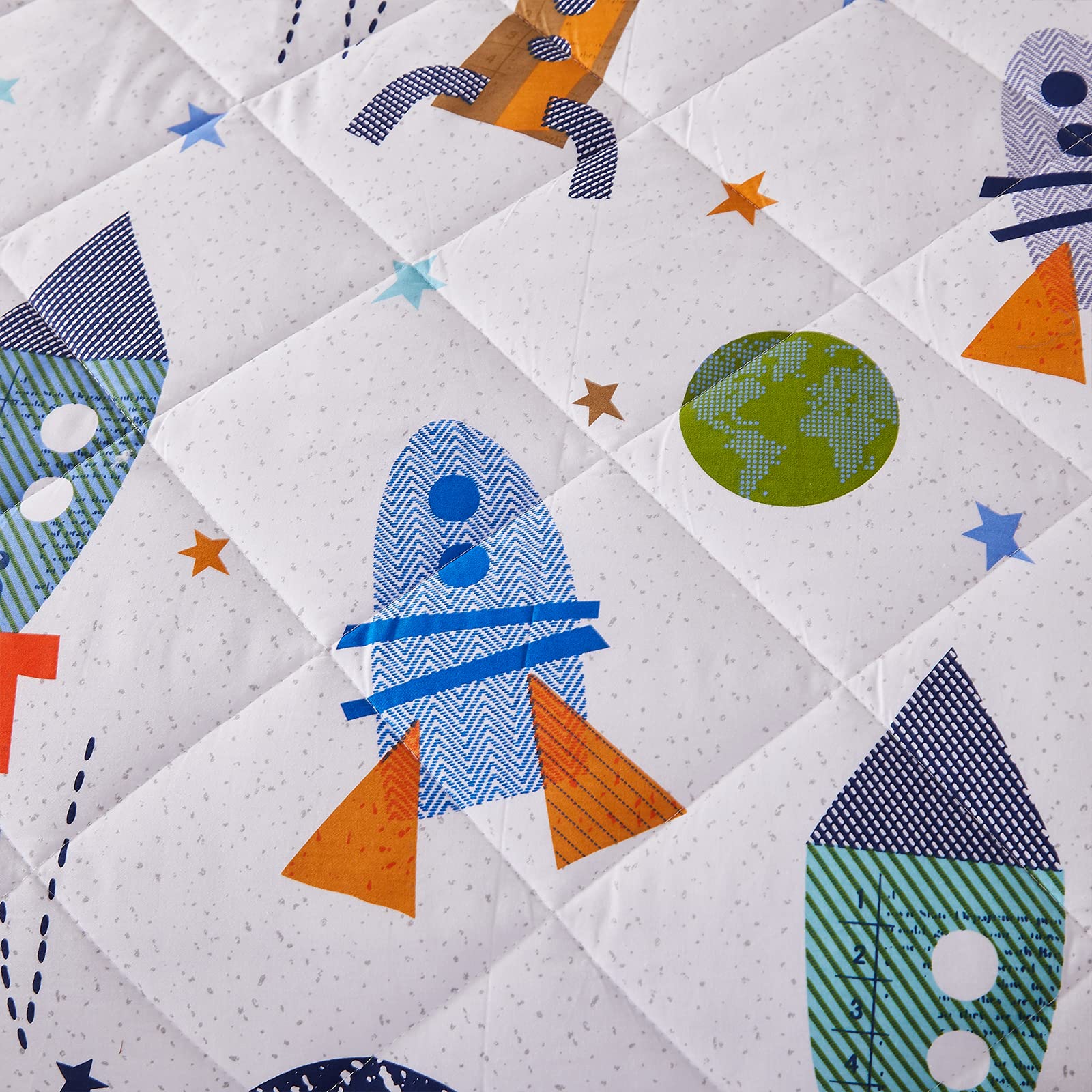 Brandream Kids Bedding Set Twin Size Space Boy Girl Cotton Comforter Set Space Rocket Galaxy Bedroom 3-Piece