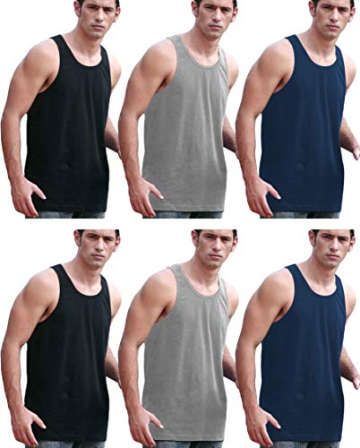 Andrew Scott Men's 6 Pack Active Workout Racer Back Tank Top (Medium, 6 Pack - Black/Gray/Navy)