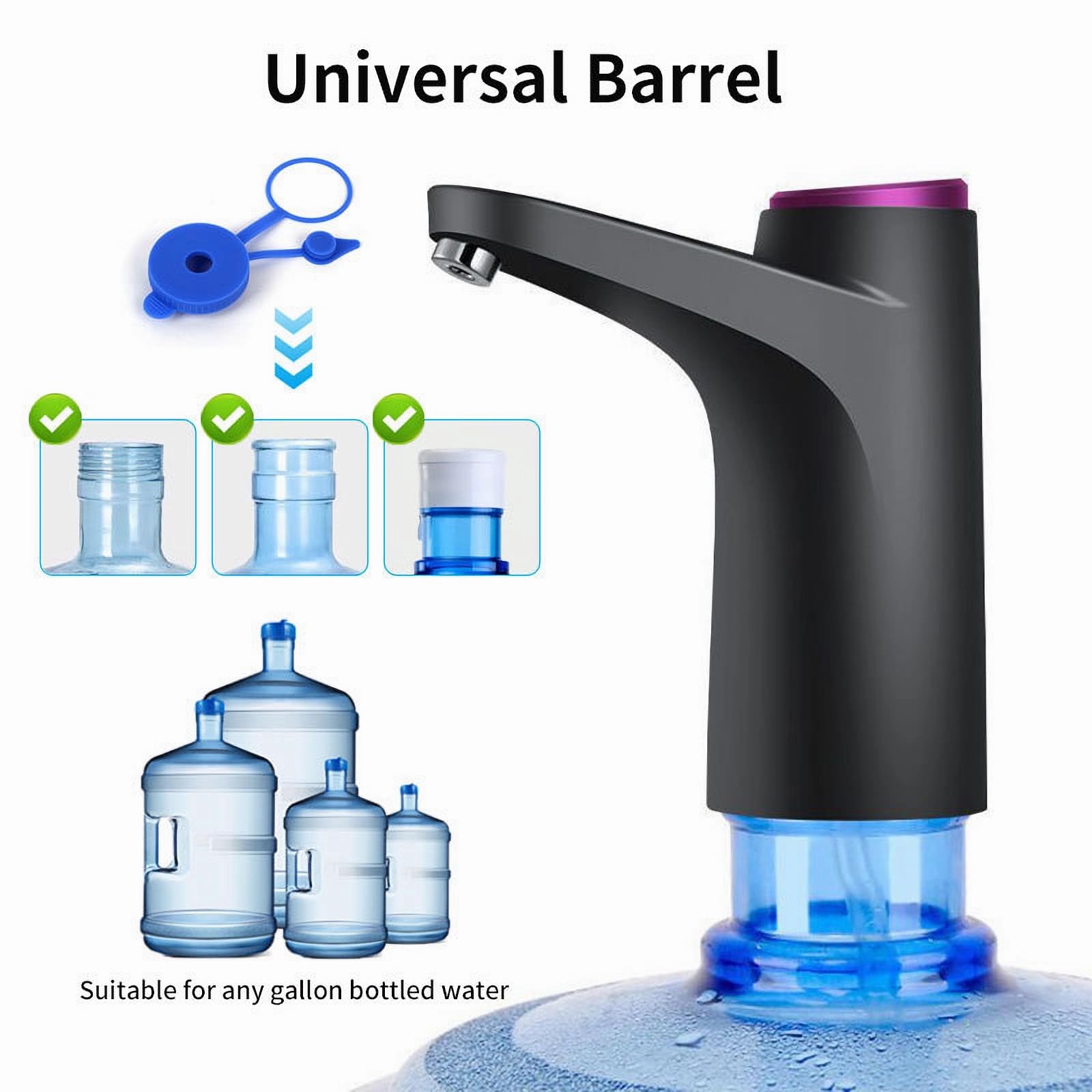 HiPiCok Water Pump for 5 Gallon Jug, 5 Gallon Water Dispenser, USB Charging Water Dispenser, Electric Water Pump for 3 and 5 Gallon Bottle, Black