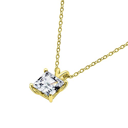 Amazon Collection Yellow-Gold-Plated Sterling Silver Princess-Cut Solitaire Pendant Necklace made with Infinite Elements Cubic Zirconia (8mm), 18"