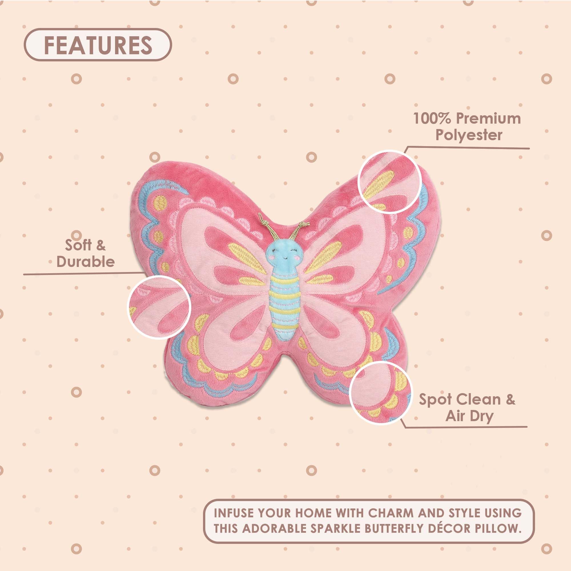 MON AMI Sparkle Butterfly Decorative Plush Throw Pillow - 12.5x10”, Soft Cushion, Stuffed Toy Décor Gifts for Kids of All Ages, Nursery Décor