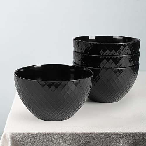 afcevnlb Unbreakable Melamine Bowls 26 OZ Dishwasher Safe BPA Free Black Bowl Dessert Bowls for Serving Soup, Oatmeal, Pasta and Salad (Set of 4)