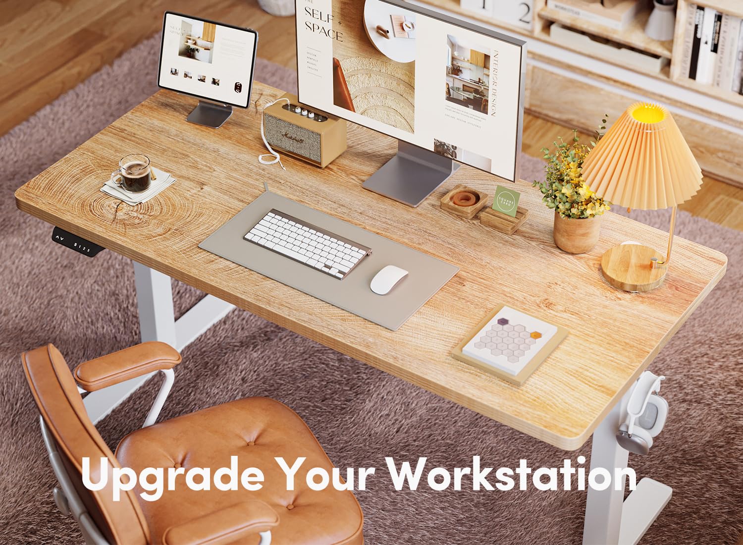 BANTI 55'' Standing Desk, Electric Stand up Height Adjustable Home Office Table, Sit Stand Desk with Splice Board, Maple