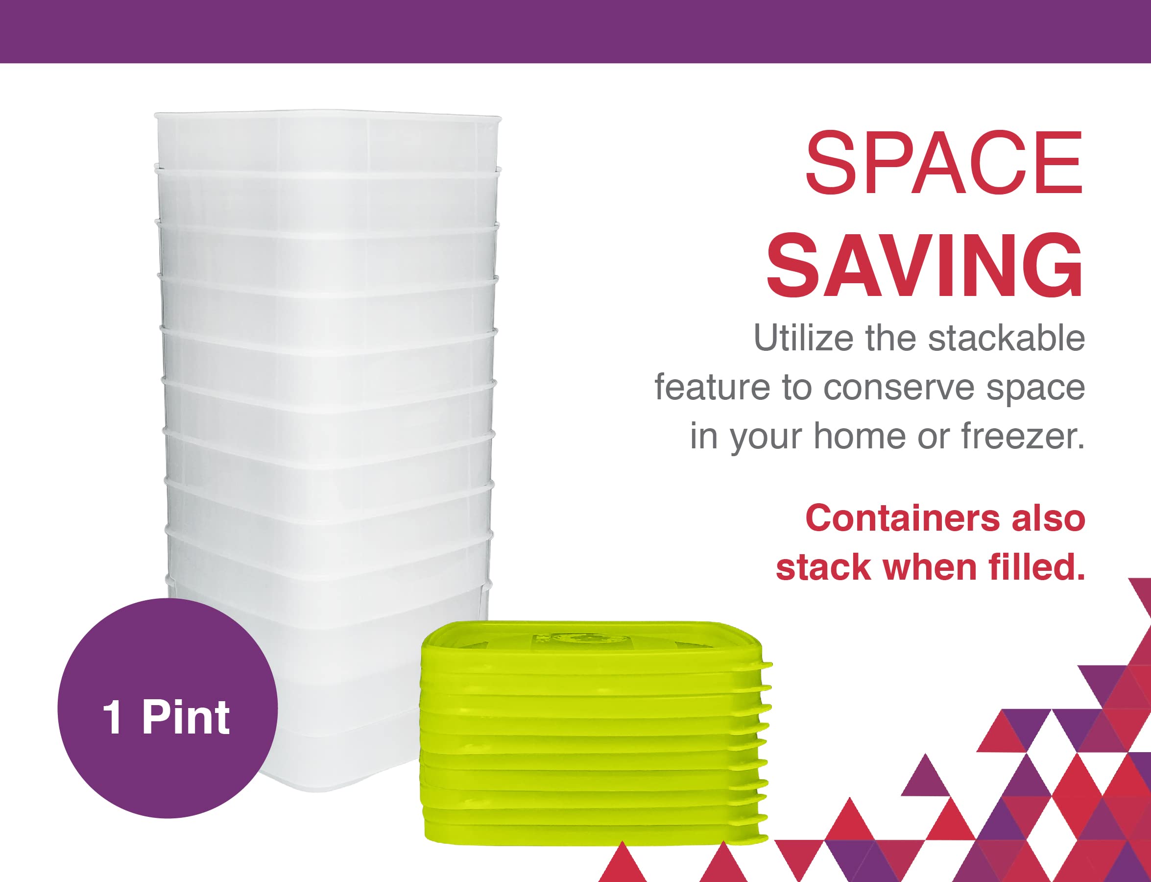 Arrow Home Products 1 Pint Freezer Containers for Food Storage, 10 Pack with Lids - USA Made Reusable Plastic Food Storage Containers - Prep, Store and Freeze - BPA Free, Dishwasher Safe