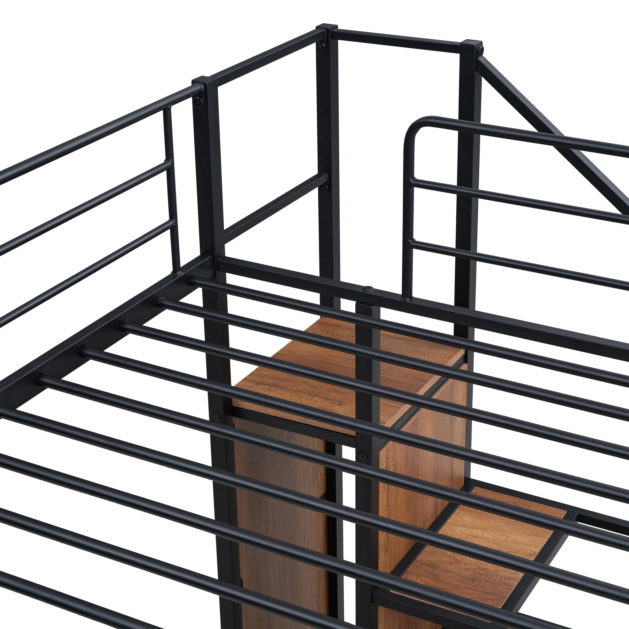 URTR Metal Twin Over Twin Size Bunk Beds, Heavy-Duty Twin Bunk Bed with Stairs and Wardrobe for Boys Girls Teens Bedroom Dormitory, Black
