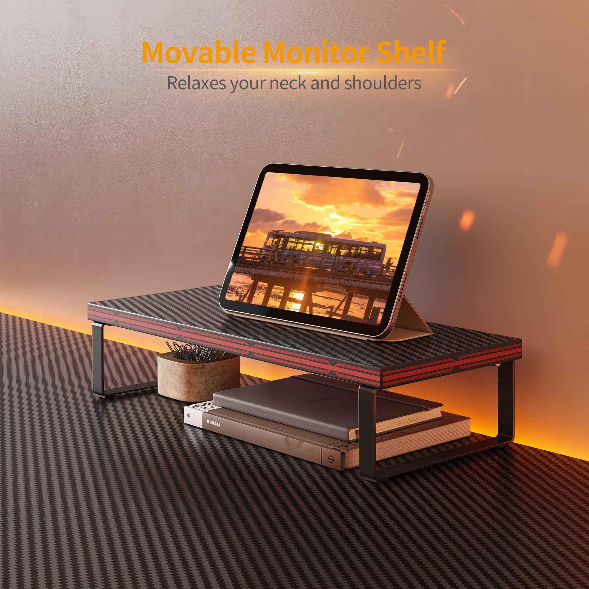 BANTI L Shaped Gaming Computer Office Desk, 47" Corner Desk with Monitor Stand for Home Office Study Writing Workstation, Black Carbon Fiber