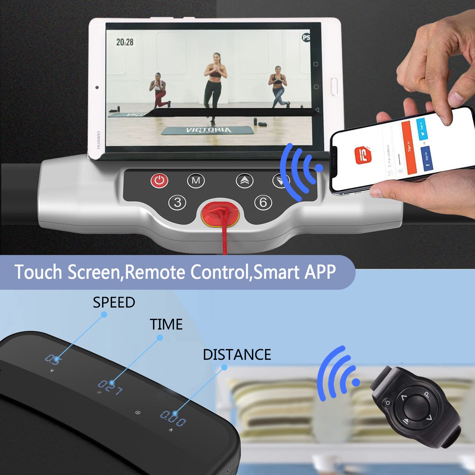 Anpuce 2 in-1 Folding Treadmill, 2.25 HP Under Desk Treadmill, Compact Installation-Free with Remote/APP Control and LED Display, Device Holder Walking Jogging Running for Family & Office Use, Sliver