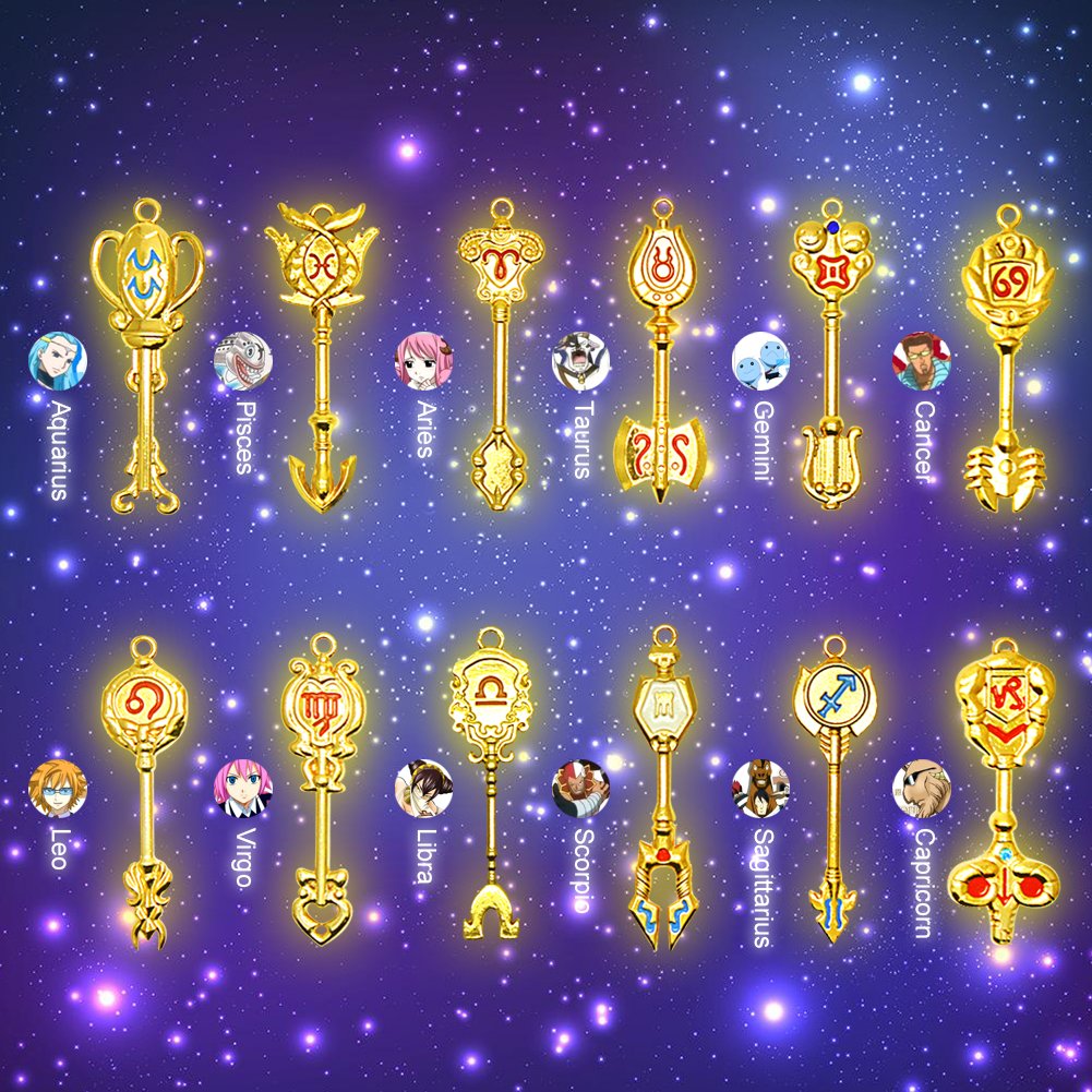 econoLED Fairy Tail, 21Pcs Fairy Tail Lucy Heart Key Chain Celestial Spirit Gate Pendant Set Keychain for Children Kids Christmas Thanksgiving Day