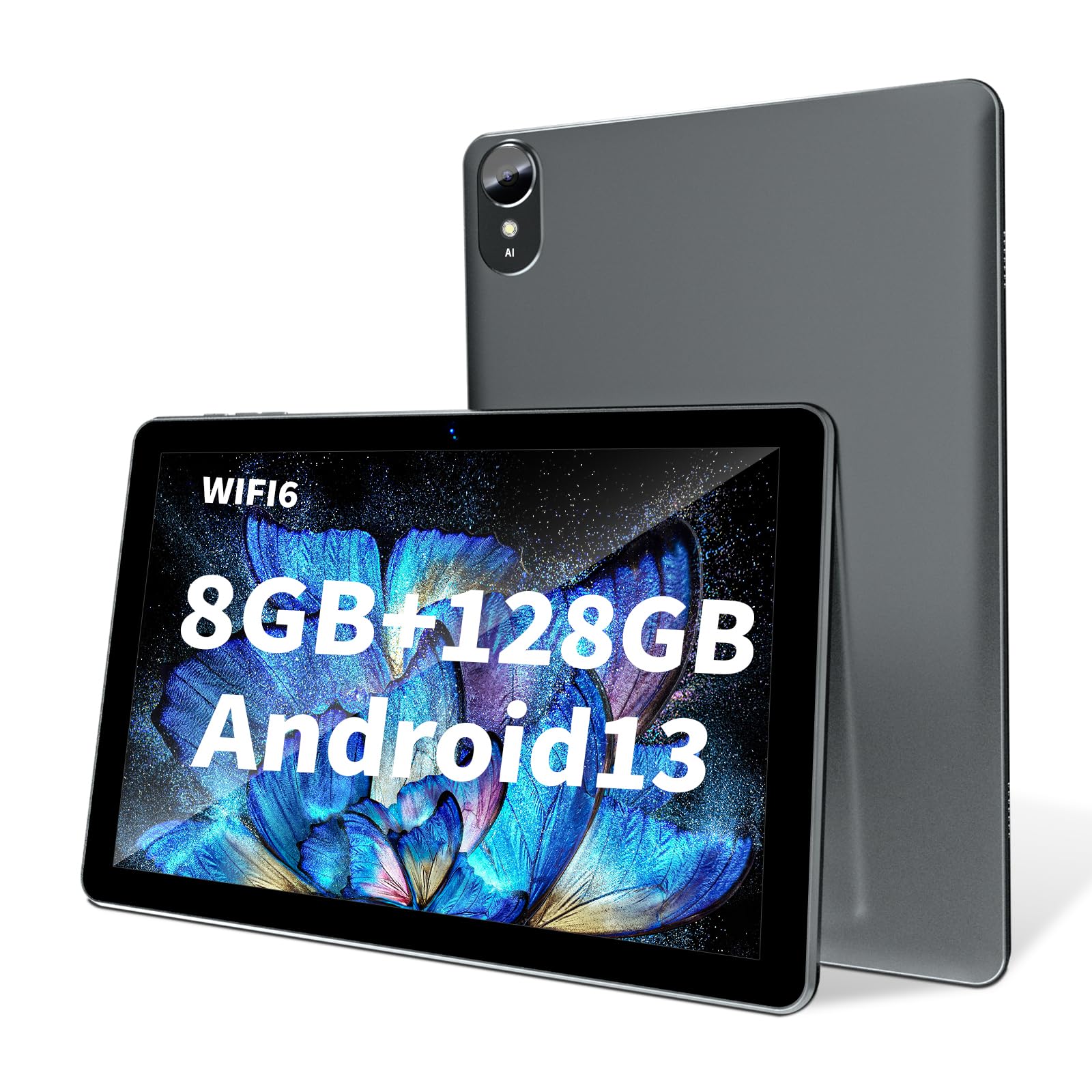 Android 13 Tablet 10 inch Tablets with 8GB RAM 64GB ROM 1TB Expand, 1280x800 IPS Touchscreen, WiFi 6, Dual Camera, 6000mAh Battery, GMS, Quad-Core, Bluetooth 5.0 (Black)