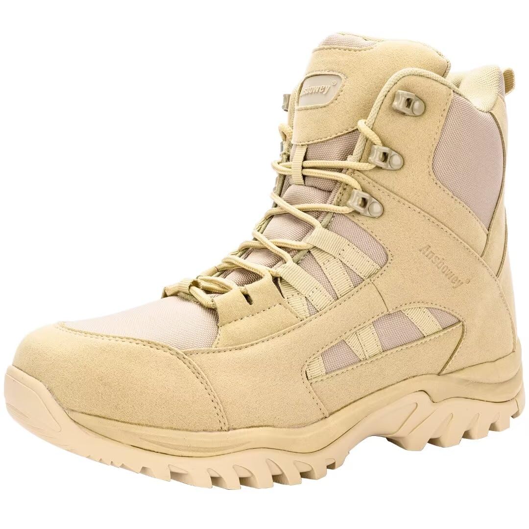 Ansbowey Mens 6" YKK Side Zip Hiking Boots Outdoor Trekking Backpacking Boot Mid Top Hiker Boot for Men Brown Sand 13 US