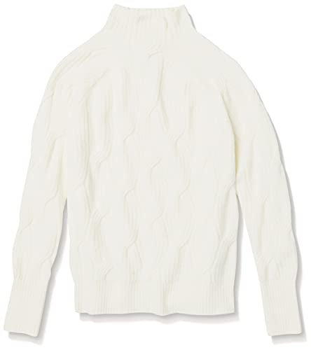 Amazon Essentials Women's Soft Touch Funnel Neck Cable Sweater, Ivory, Large