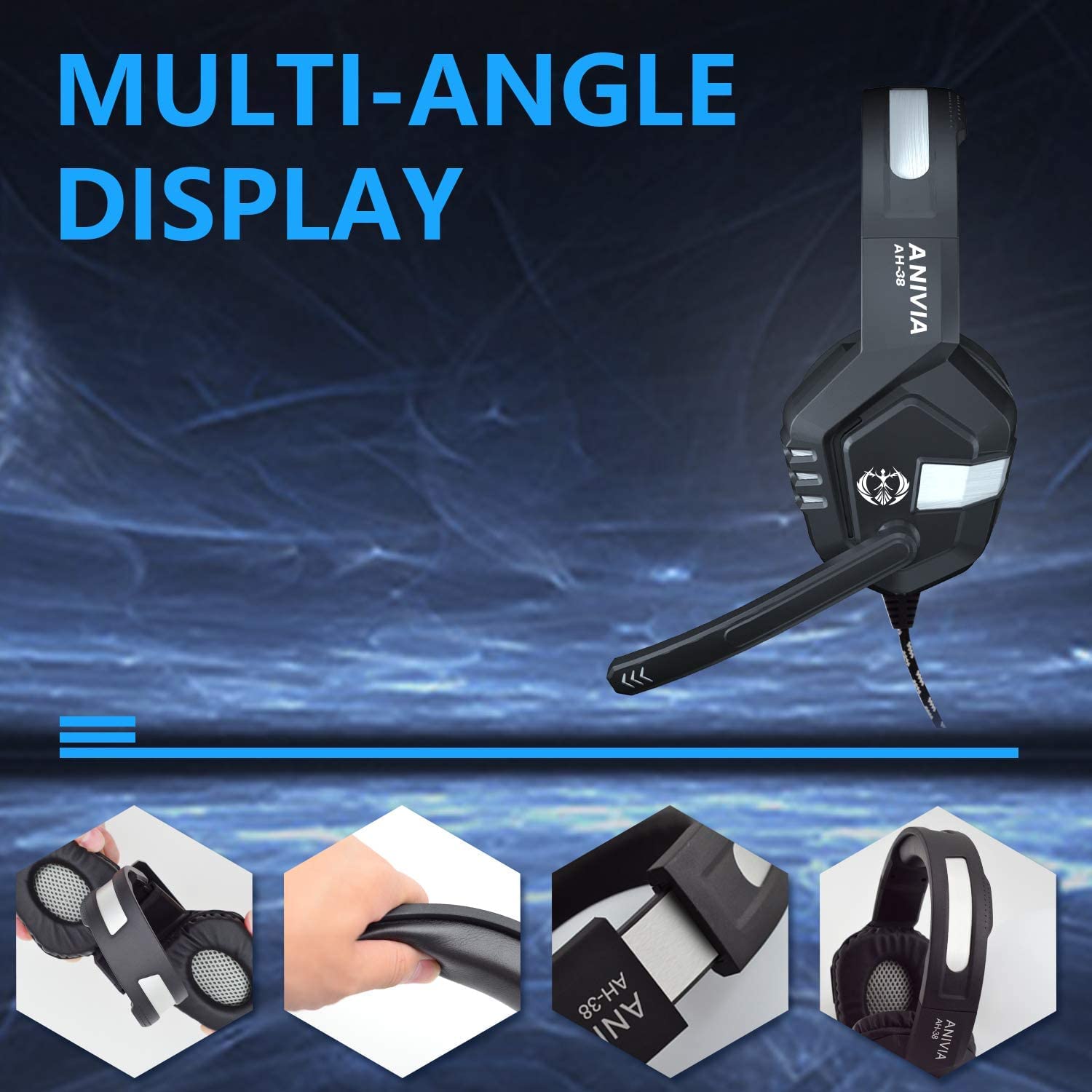 Anivia Wired Stereo Gaming Headset, Over Ear Noise Isolating Headphones with Microphone for PS4//PC/Mac/Smartphones/Tablets/Laptop