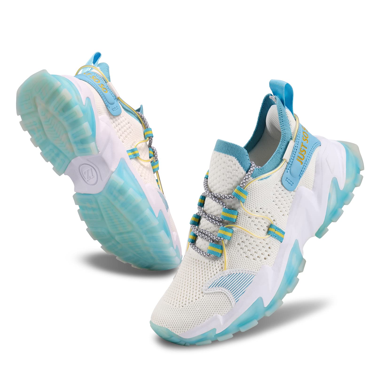 AMLANG Womens Fashion Sneakers Mesh Slip on Running Walking Exercise Shoes White Blue Size 9.5