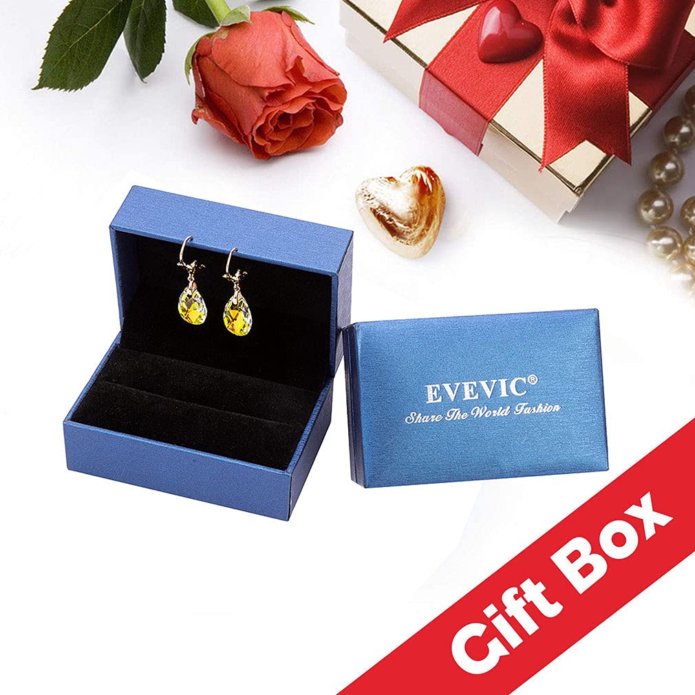 Austrian Crystal Teardrop Leverback Dangle Earrings for Women Fashion 14K Gold Plated Hypoallergenic Jewelry (Topaz)