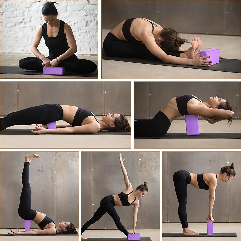 Arltb Yoga Block 2 Pack Yoga Blocks and Strap Set - 4 x 6 x 9 inch (Purple)
