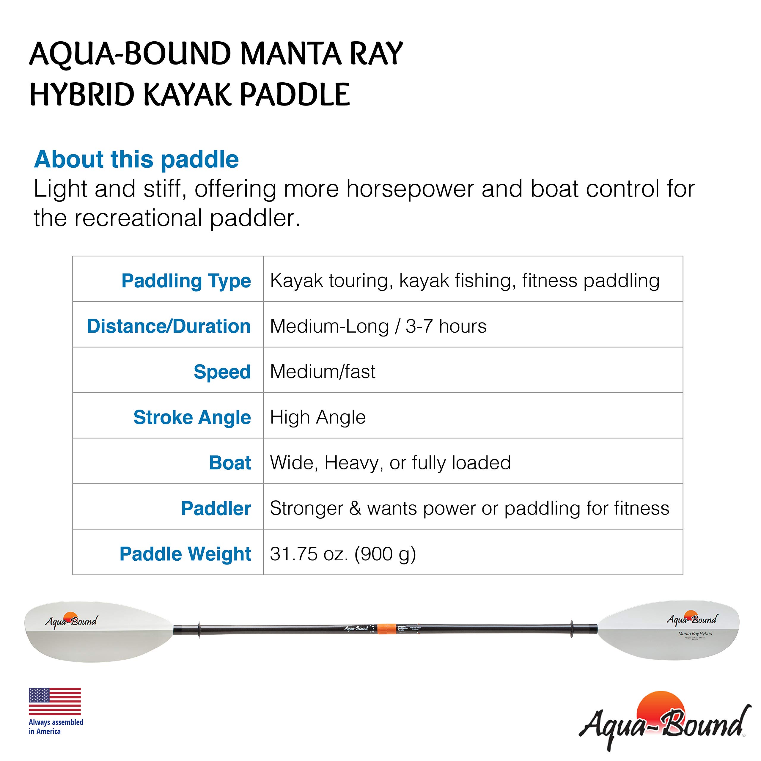 AQUA BOUND Aquabound Mantaray Hybrid White FG Blade/Posi-Lok Carbon Shaft 2pc, White, 210 cm (Discontinued)