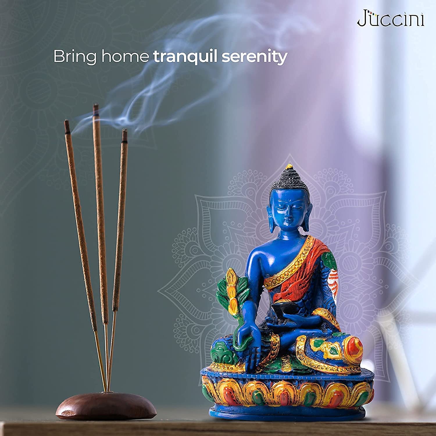 Juccini Handmade 5" Buddha Statues for Home Decor, Small Buddha Meditation Statue for Indoors Outdoor Office & Home Decoration, Hand Painted in Nepal (Medicine Buddha)