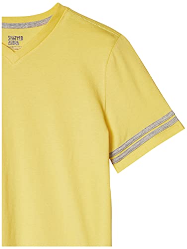 Amazon Essentials Boys' Short-Sleeve V-Neck T-Shirt Tops (Previously Spotted Zebra), Pack of 4, Jade Green/Pale Yellow/Charcoal, Animal, Small