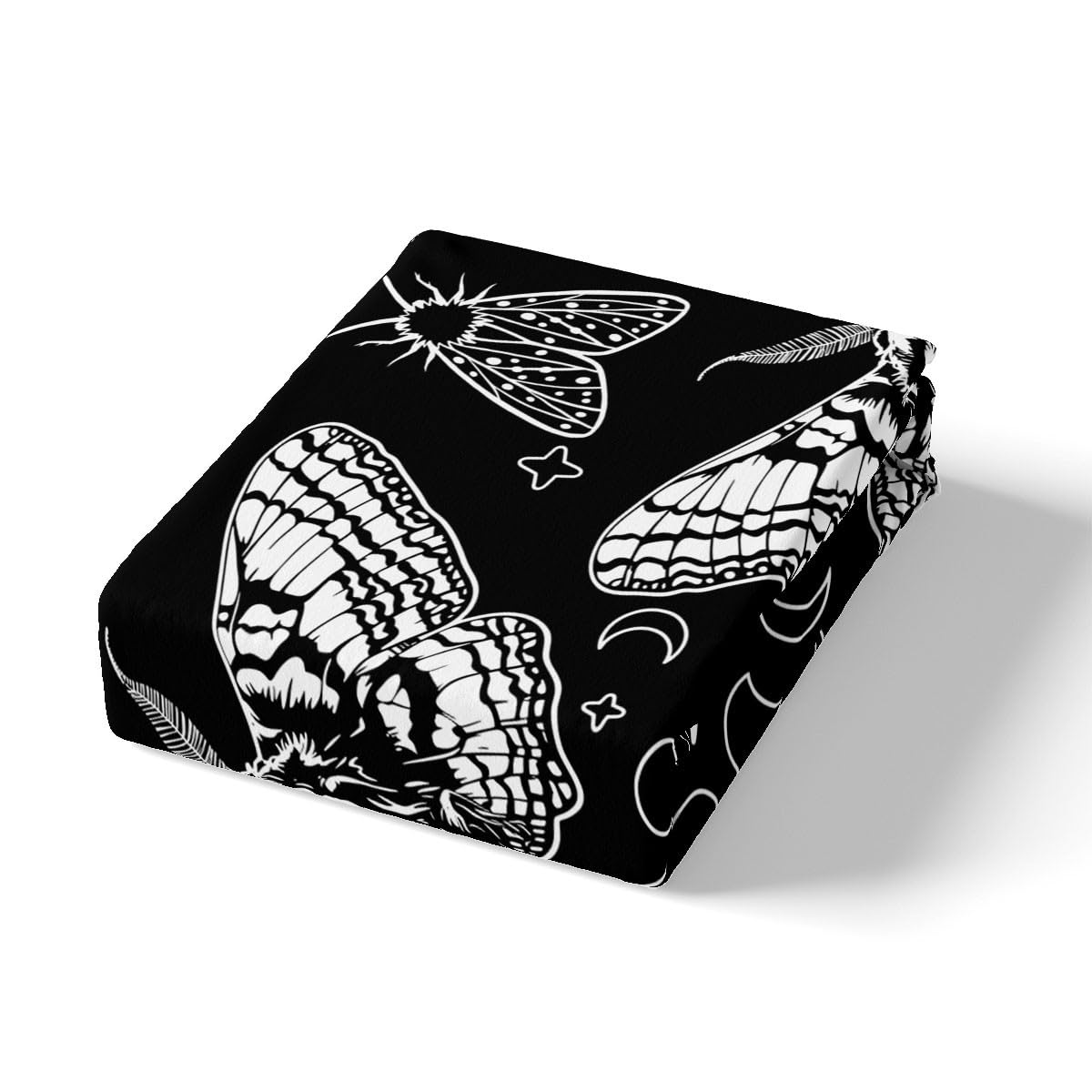 Death Moth Duvet Cover Set Queen Size Youth Gothic Skull Bedding Set 3pcs for Kids Boys Teens Room Decor, Moth Skeleton Skull Comforter Cover Moon Stars Quilt Cover with 2 Pillowcases, No Comforter