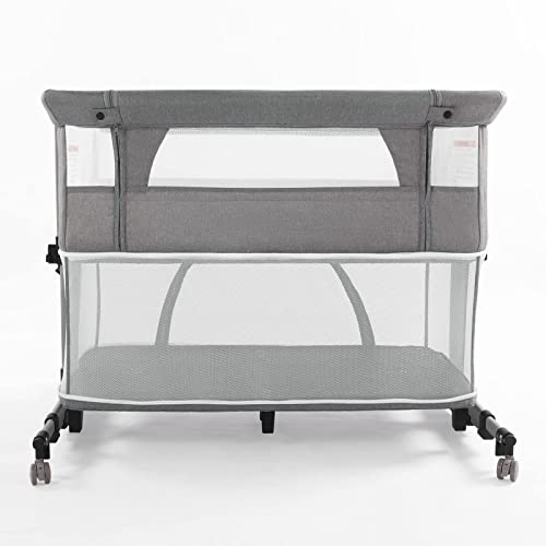 Baby Bedside Bassinet with Wheels and Storage, 3 in 1 Travel Baby Crib Bedside Crib with 5 Adjustable Height, Portable Baby Bed Co Sleeper
