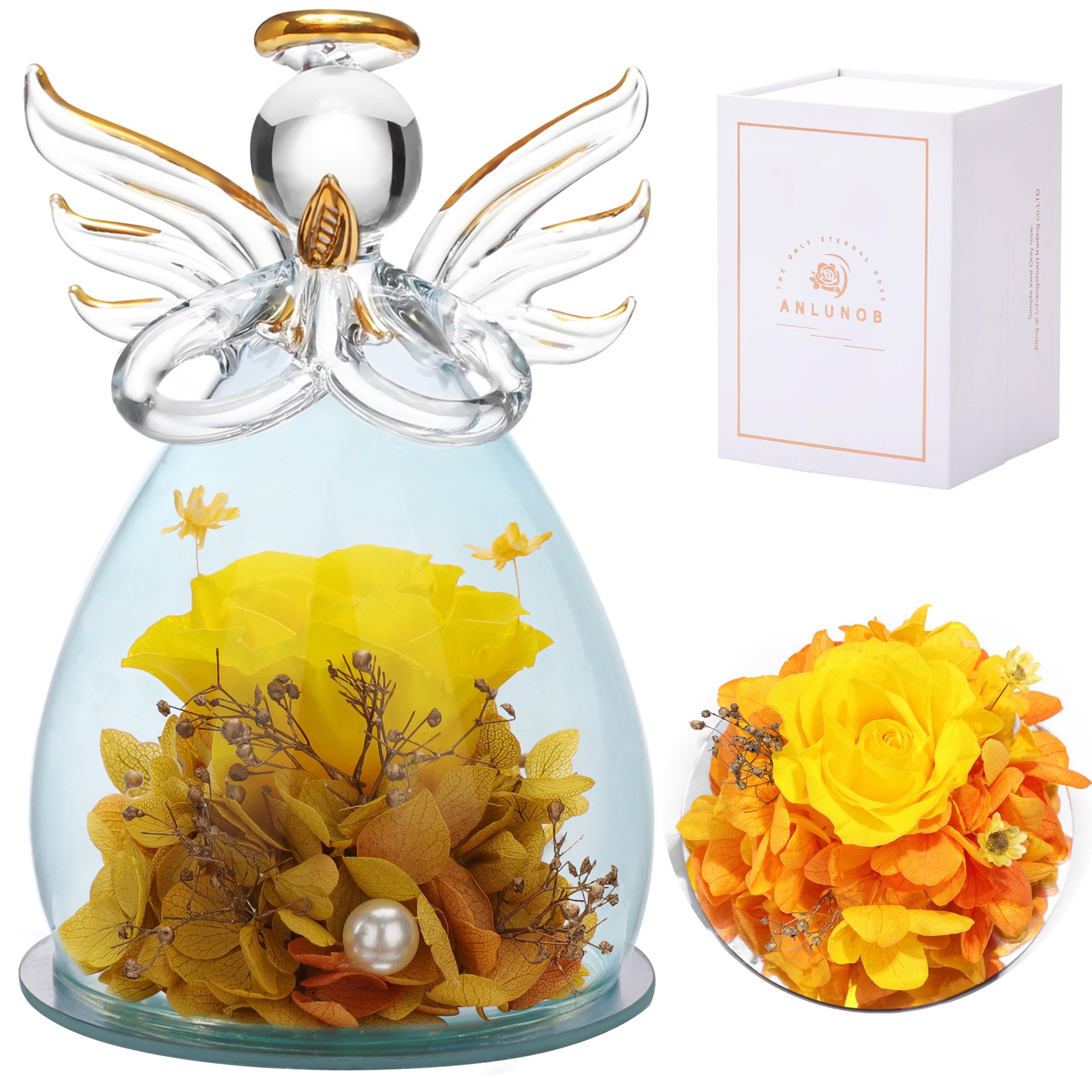 ANLUNOB Romantic Gifts for Grandmother from Granddaughter Angels Décor Mothers Day Preserved Real Flowers Christian Gifts Memorial Gifts Mother in Law