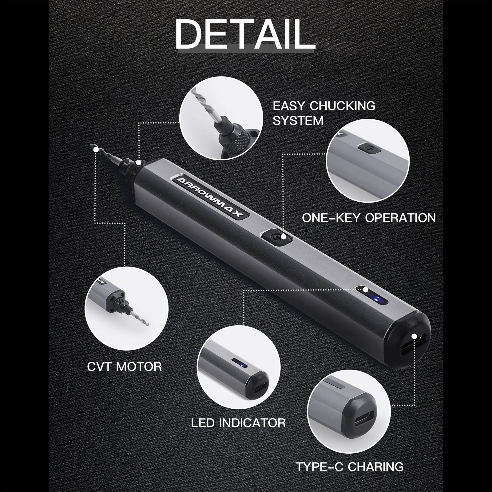 ARROWMAX 11 in 1 Mini Electric Drill, Rechargeable, Cordless, Needle Vise Hand Drill kit, 8 PCB Drill bits, Drilling Tools, Craft Carving, DIY, Wood, Jewelry Making （SDS MINI PCB）