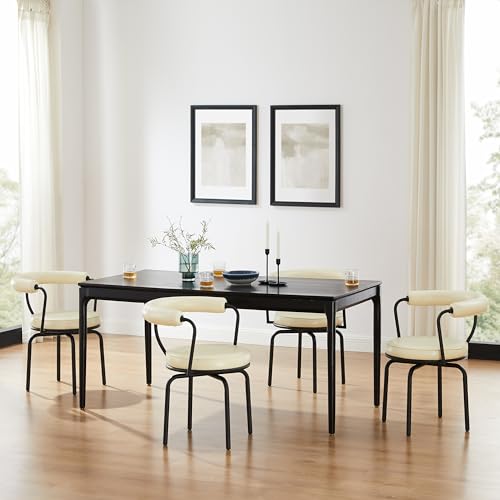 Art Leon Swivel Dining Chairs, Set of 2, Faux Leather Upholstered Dining Room Chairs, Modern Accent Armchairs with Black Metal Legs for Kitchen Living Room Bedroom, Off White