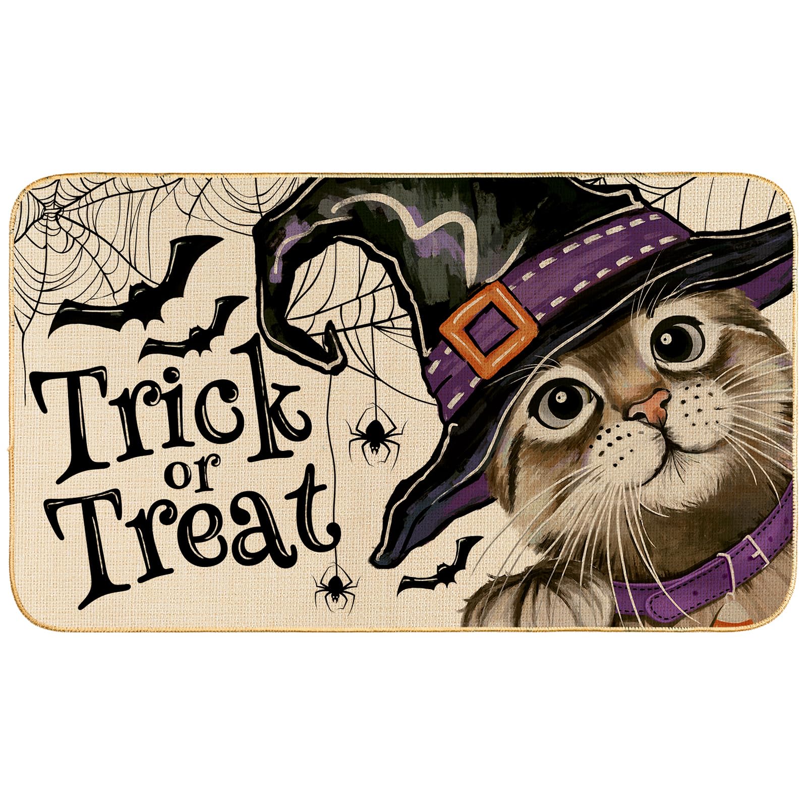 AnyDesign Halloween Cat Welcome Doormat Trick or Treat Party Front Door Mat Rustic Non-Slip Door Rugs Indoor Outdoor Carpet Floor Mat for Farmhouse Home Office Yard Garden Decor, 17 x 29 in