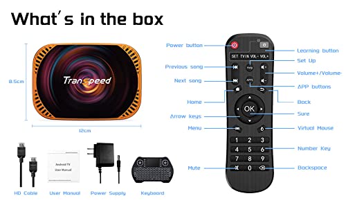 Android TV Box 11.0 4GB RAM 64GB ROM, Amlogic S905X4 64-bit ARM A55 CPU, Support 4K 8K Output/USB 3.0 Bluetooth 4.1/ 5G Wi-Fi 1000M with 2.4GHz Mini Wireless Keyboard