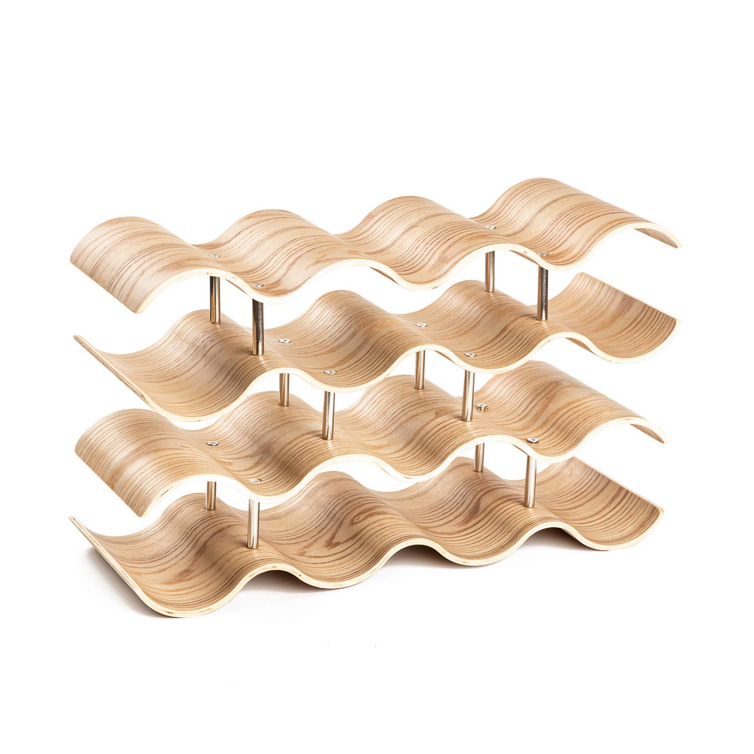 Asian Home 14 Bottle 4-Tier Wave Desktop Wine Rack Freestanding Countertop Bottle Holder for Wine Storage, Wood, Modern and Minimalist