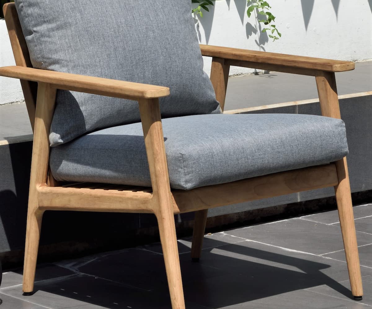 Brampton Grenoble Outdoor Armchair | Made of Durable Teak Wood with Cushions | Perfect for Patio and Backyards, Light Brown