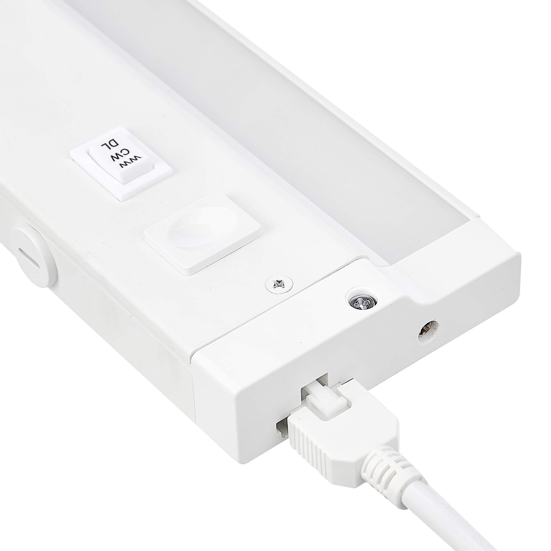 Amazon Basics 3-Color Temperature Level and 3-Section Dimming LED Cabinet Light, Linkable, Direct Wire, White Finish, 18-Inch