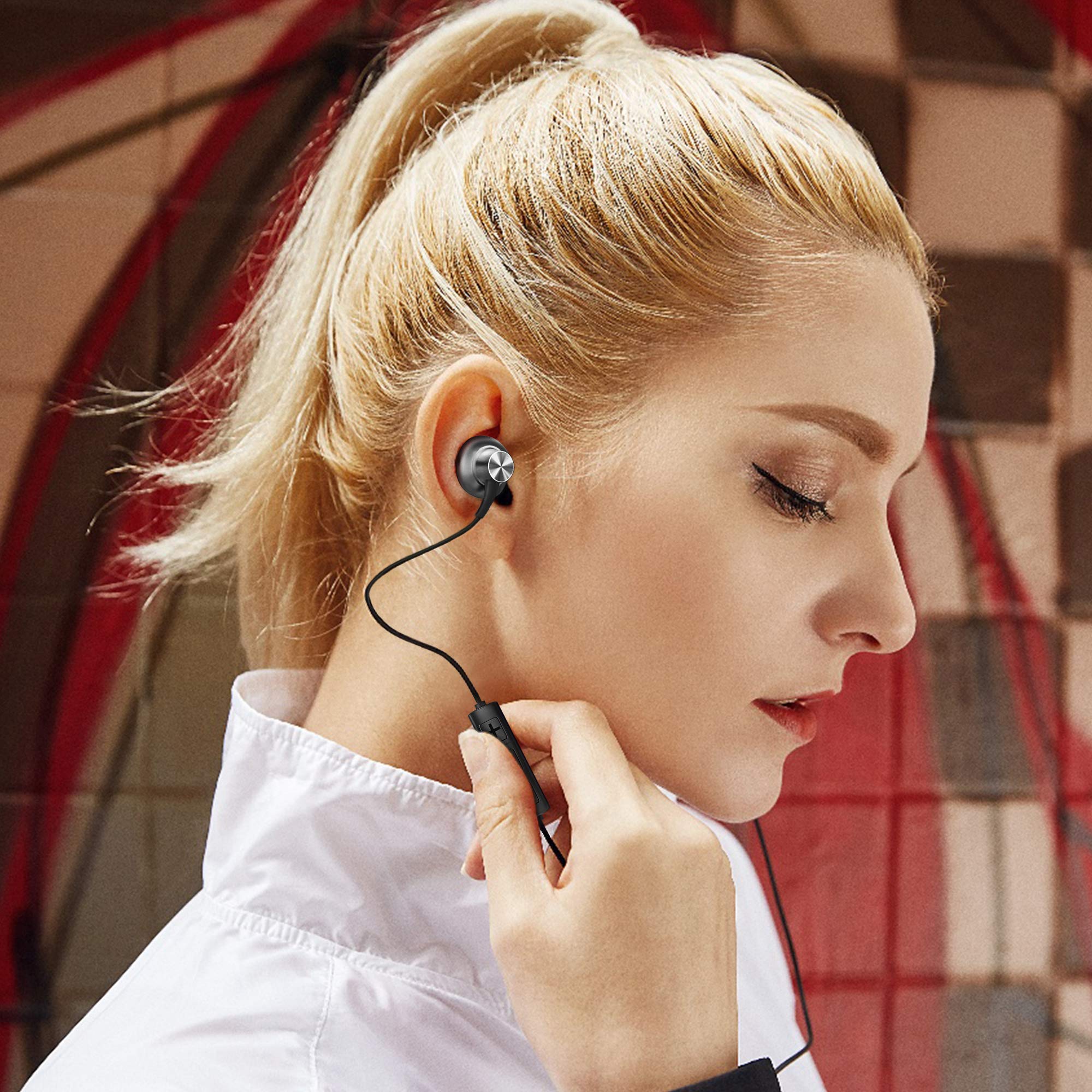 Aoslen in Ear Headphones Wired Earphones Noise Cancelling Earbuds Bass Stereo Sports Headsets with Microphone & Button Control & Volume Control for iPhone Android Smartphones Mp3 Player Etc - Black