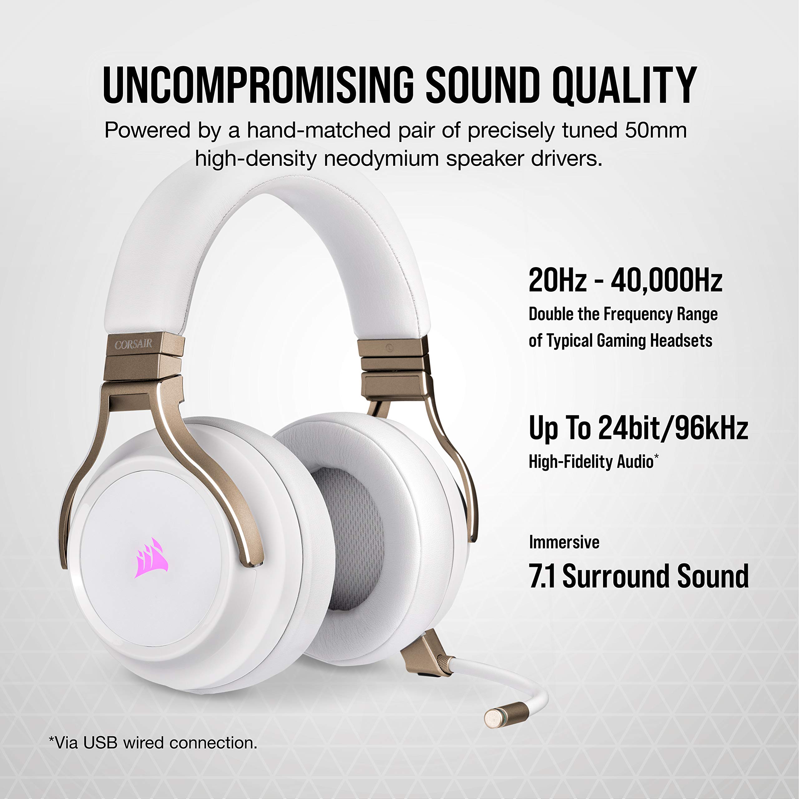 Corsair Virtuoso RGB Wireless Gaming Headset - High-Fidelity 7.1 Surround Sound w/Broadcast Quality Microphone - Memory Foam Earcups - 20 Hour Battery Life - Works with PC, PS5, PS4 - Pearl