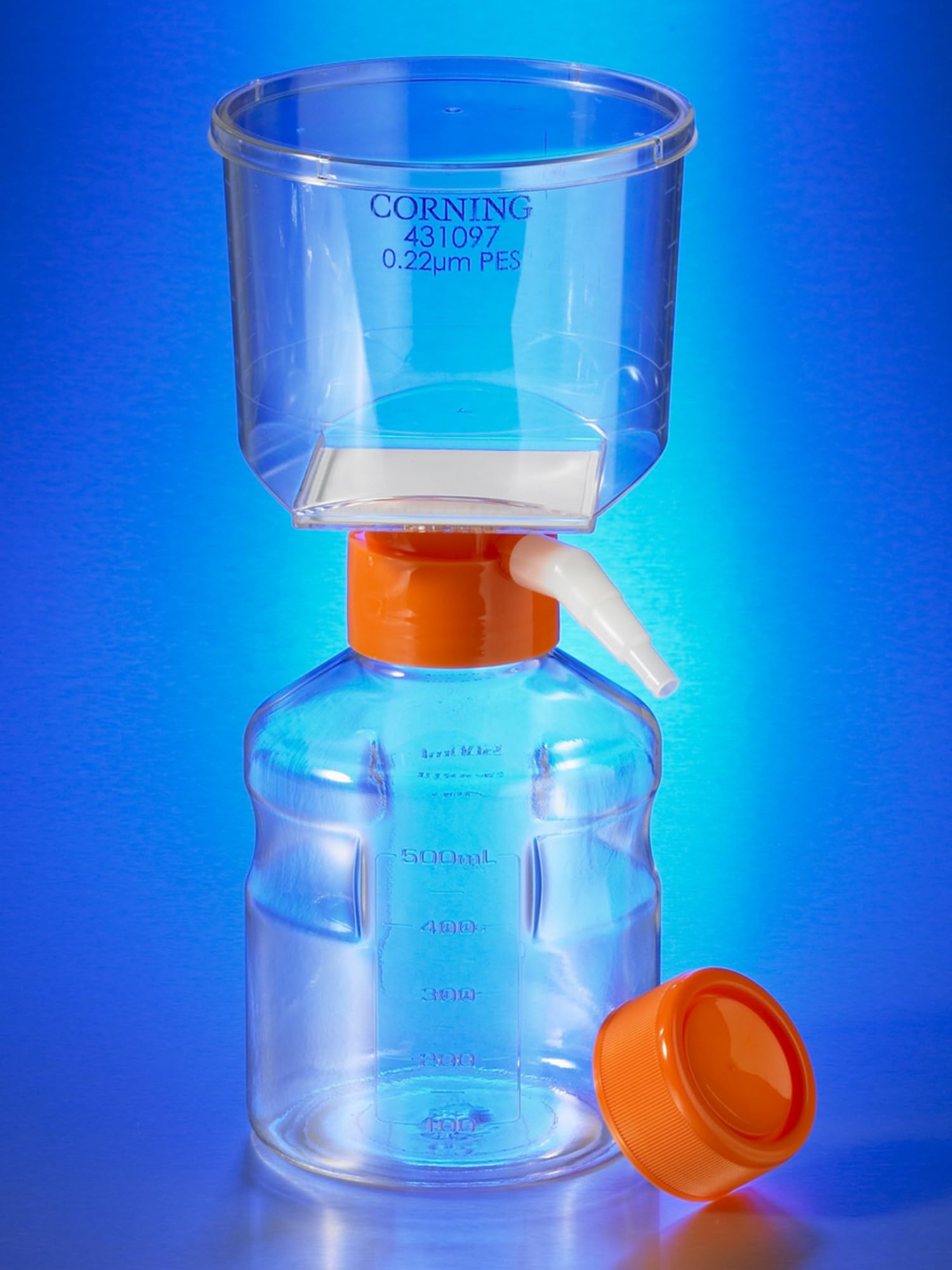 Corning 431097 Polystyrene Vacuum Filter/Storage Bottle System, Graduated, Sterile, Polyethersulfone Membrane, 0.22 Micron, 500mL Capacity (Case of 12)