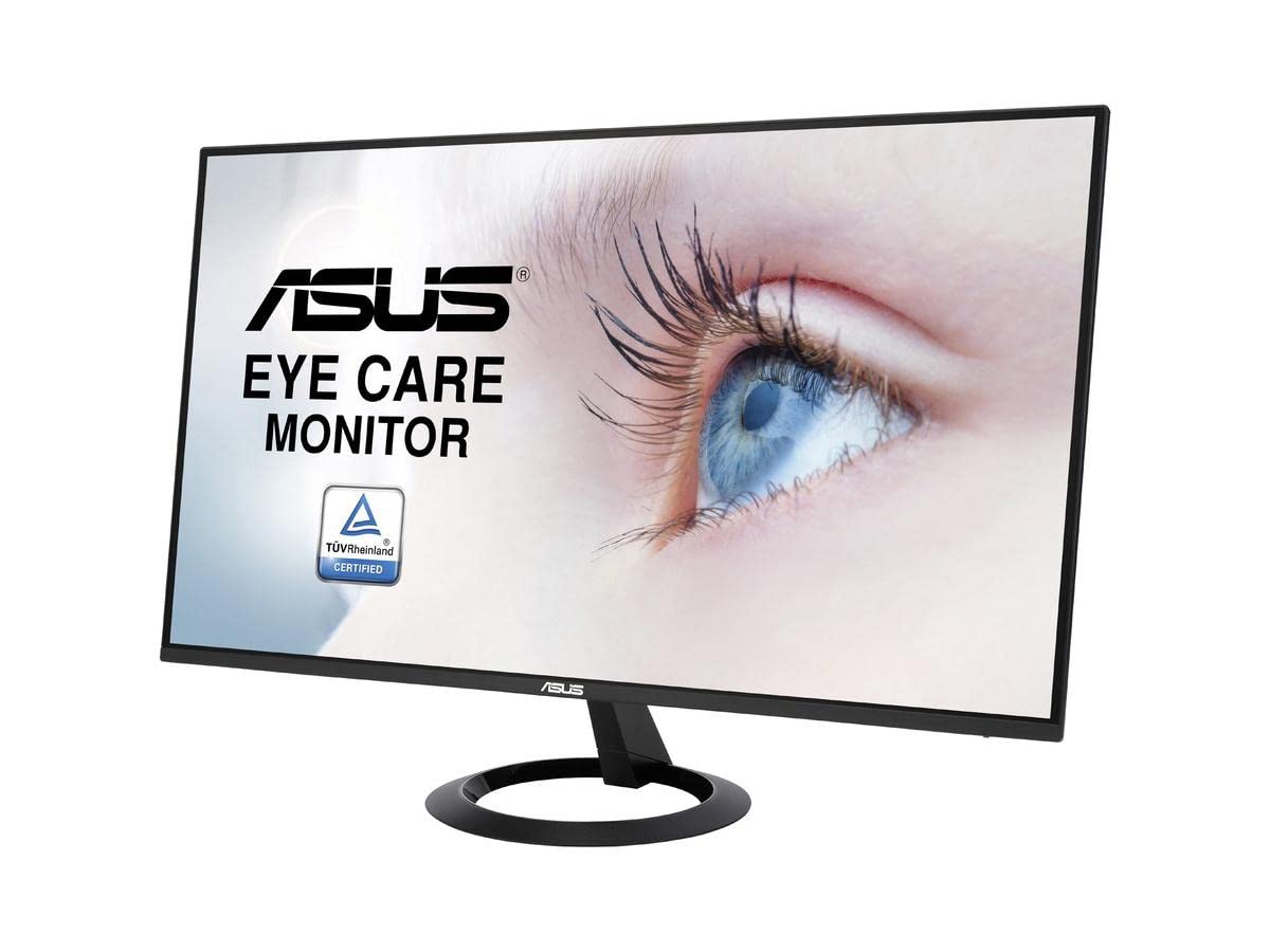ASUS 27” 1080P Monitor (VZ27EHE) - Full HD, IPS, 75Hz, 1ms, Adaptive-Sync/FreeSync, Low Blue Light, Flicker Free, Ultra-Slim, VESA Mountable, Frameless, HDMI, VGA, 14"x24.1"x1.5",Black