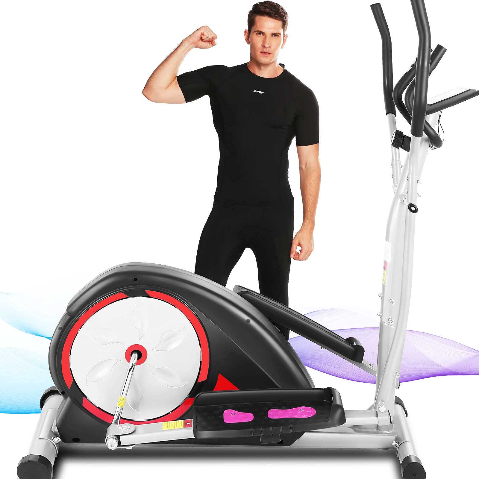 ANCHEER APP Elliptical Machine, Elliptical Trainer with 8 Level of Magnetic Resistence, Multi-Function LCD Monitor, Heart Rate Sensor, & 330 lbs Weight Capacity for Home Cardio Use
