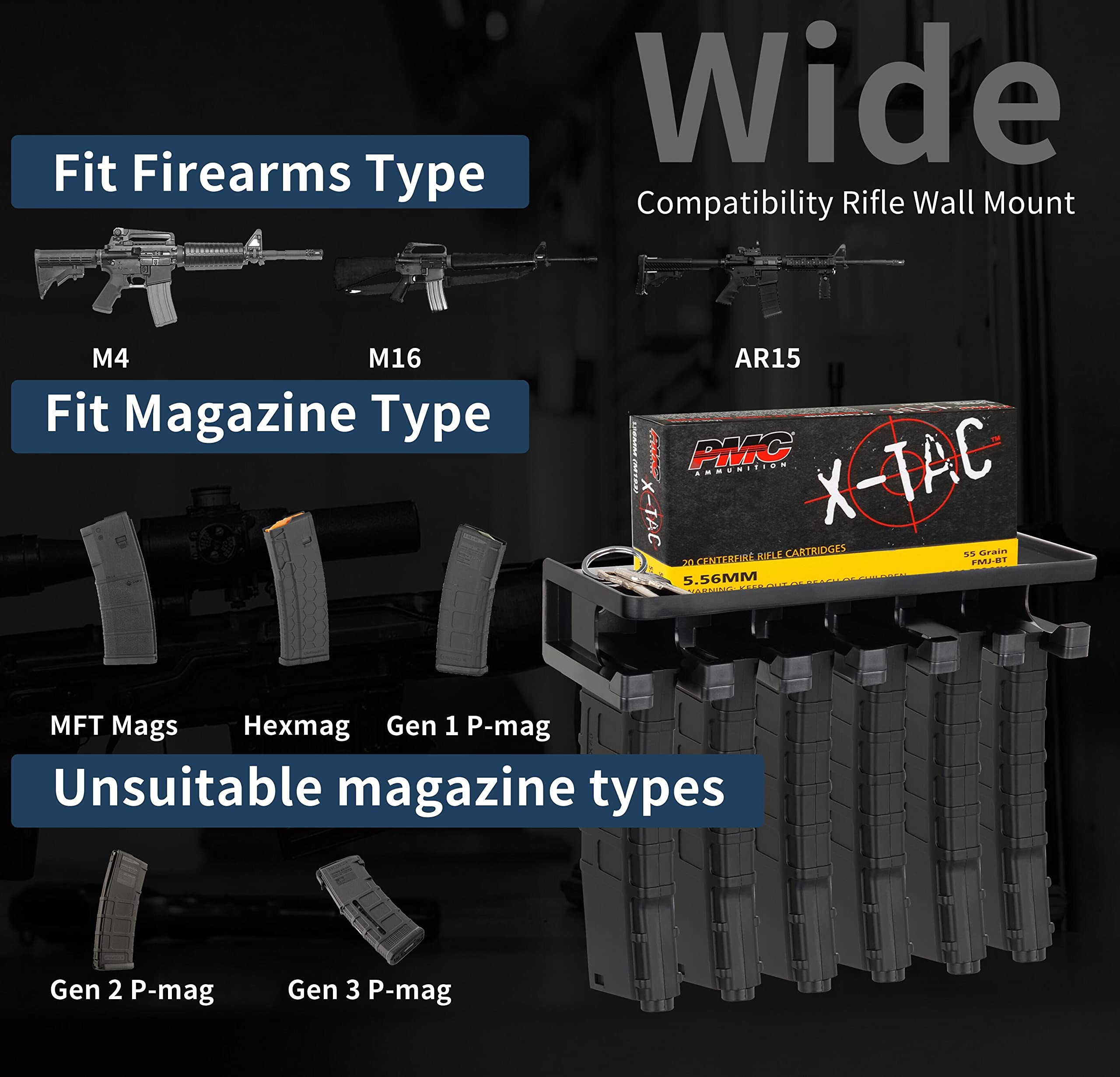 Adoreal Solid ABS Standard A15 Magazines Rack Wall Mount with Storage Shelf, Mag Holder Wall Mount, Wall Magazines Display Fit Gen 1 Magazines
