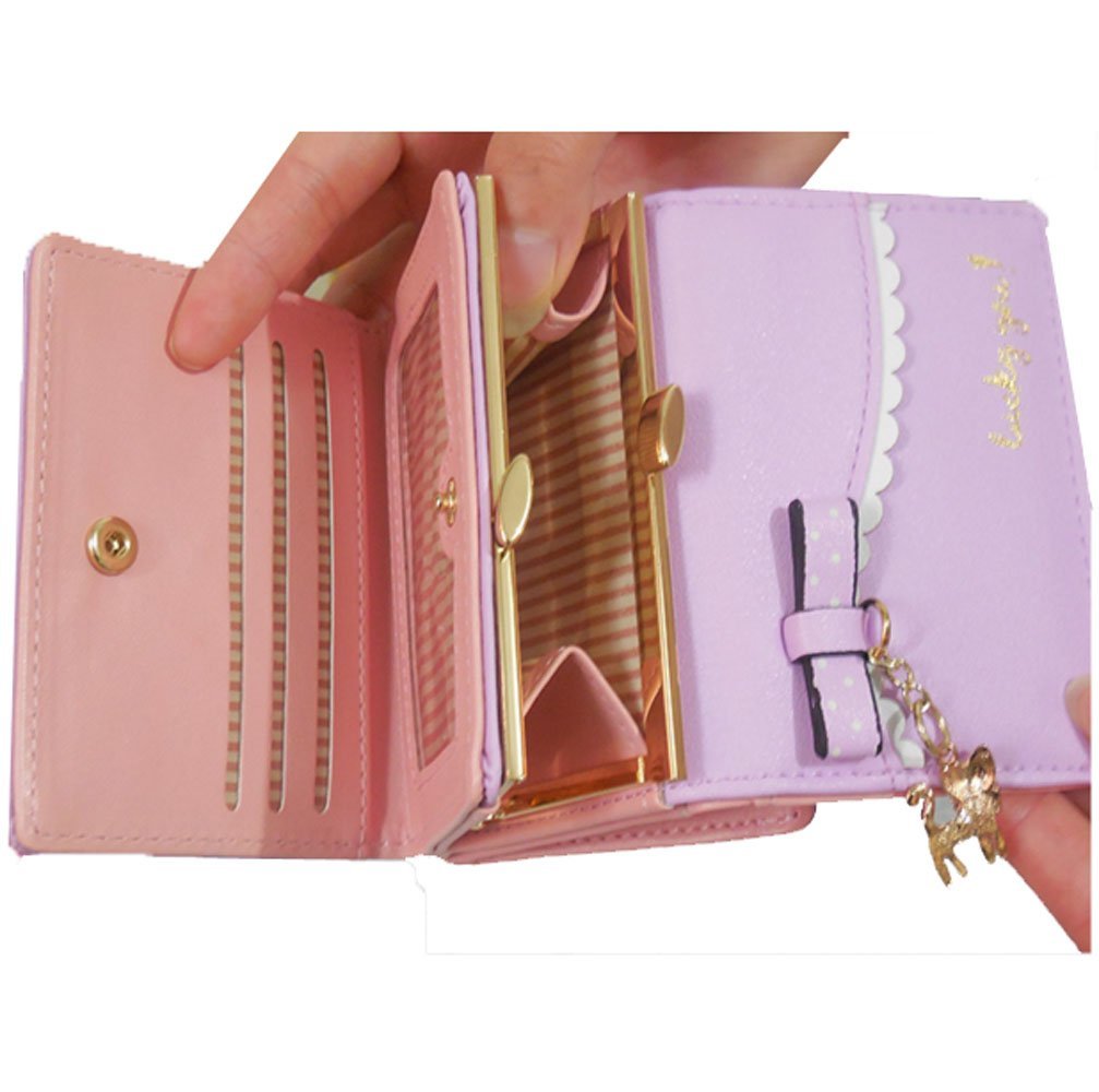 edfamily Womens Leather Cute Cat Bowknot Small Wallet Coins Purse Card Holder (Purple)
