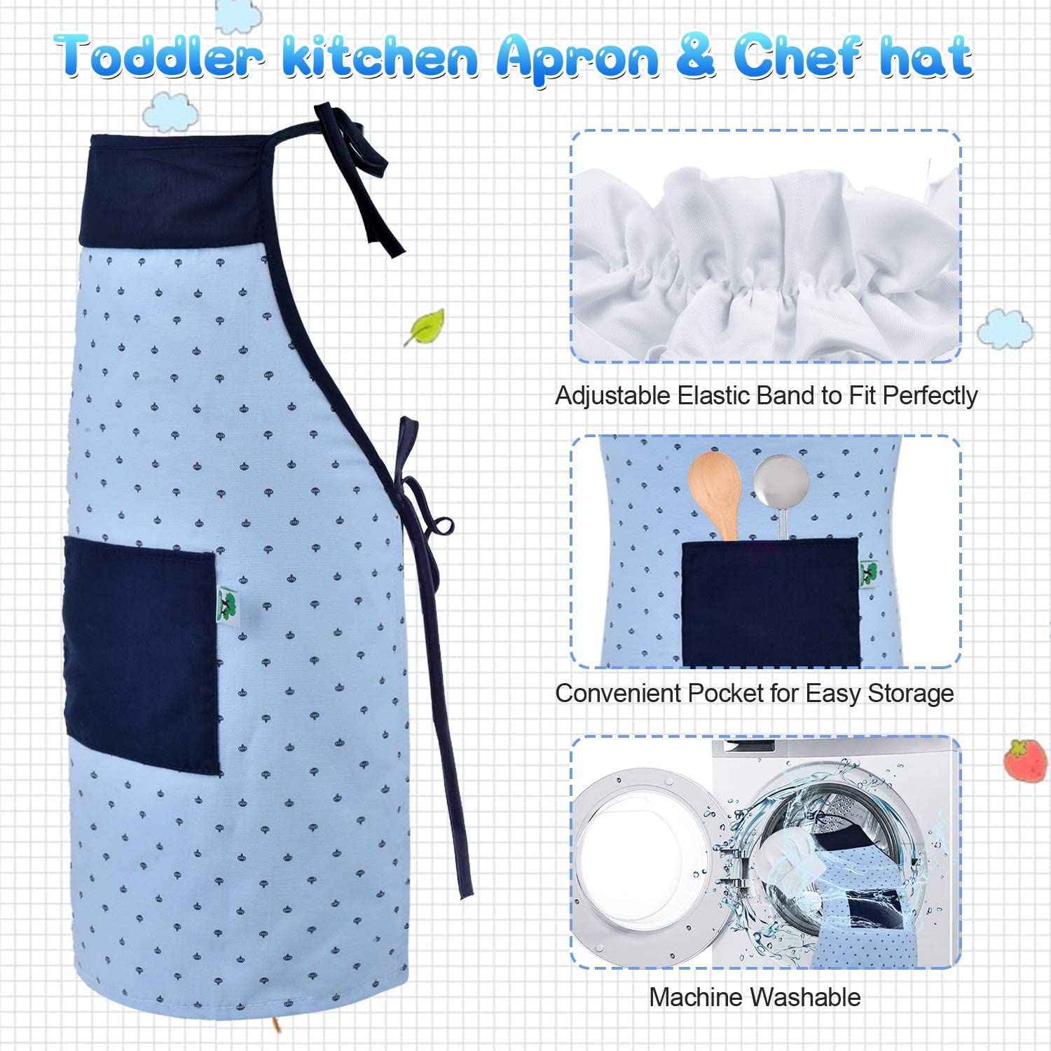 COSILY Kitchen Pretend Play Toys, Kids Cooking and Baking Set with Stainless Steel Cookware Pots and Pans Set, Cooking Utensils, Apron & Chef Hat, Cupcake Moulds, Cutting Vegetables for Boys and Girls