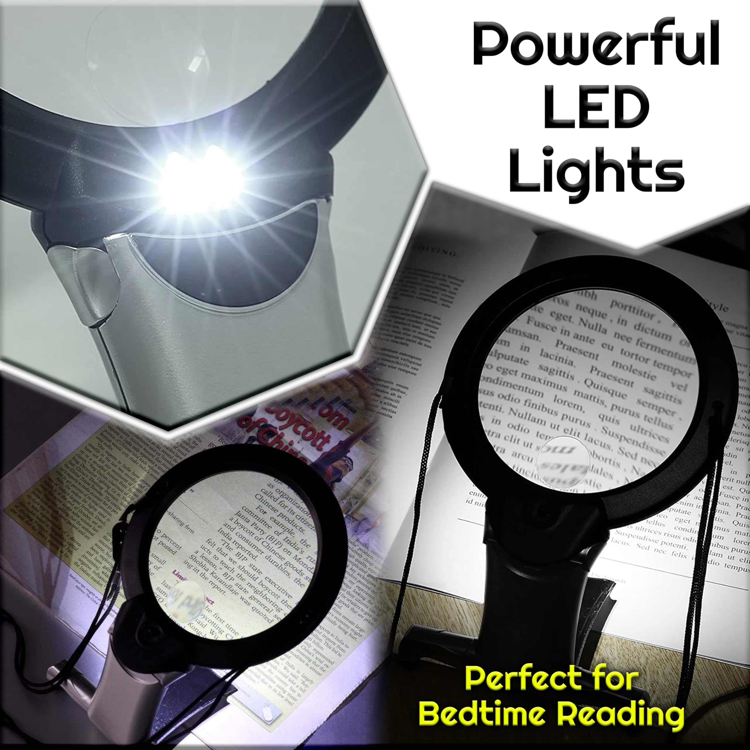 ARSUK Magnifying Glasses with Light, Hands-Free Neck Magnifier for Reading Sewing Cross Stitching Needlework Crafts Hobby Jewelry Repair, 2X 6X Magnification Hanging Cord & Desk Stand
