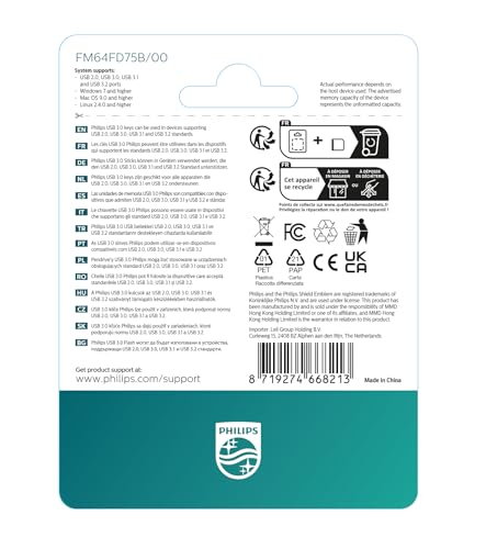 PHILIPS High Speed 64GB Flash Drive, Snow Edition USB 3.0 - White/Purple, 100MB/s