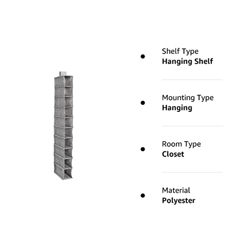 Amazon Basics Hanging Closet Shelf, 10 Tier, Heather Grey, 2.5"D x 6"W x 12"H