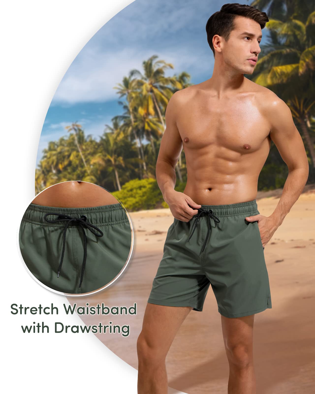 Adorel Men's Running Shorts 2 in 1 with Compression Liner Zipper Pockets Workout Army Green S
