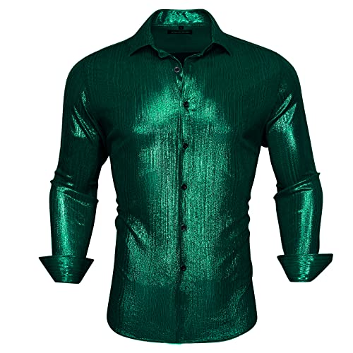 Barry.Wang Shirts for Men Fancy Long Sleeve Dress Shirt Shiny Button Sequin Regular Fitted Shirts