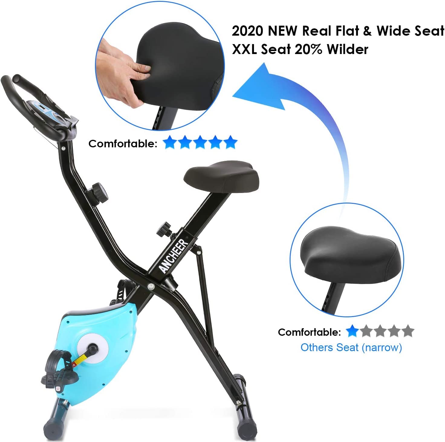 ANCHEER Magnetic Resistance Exercise Bike, Folding Indoor Upright Bike with App Program, Compact Recumbent Total Body Workout Bike with Tablet Stand & Large and Comfortable Seat